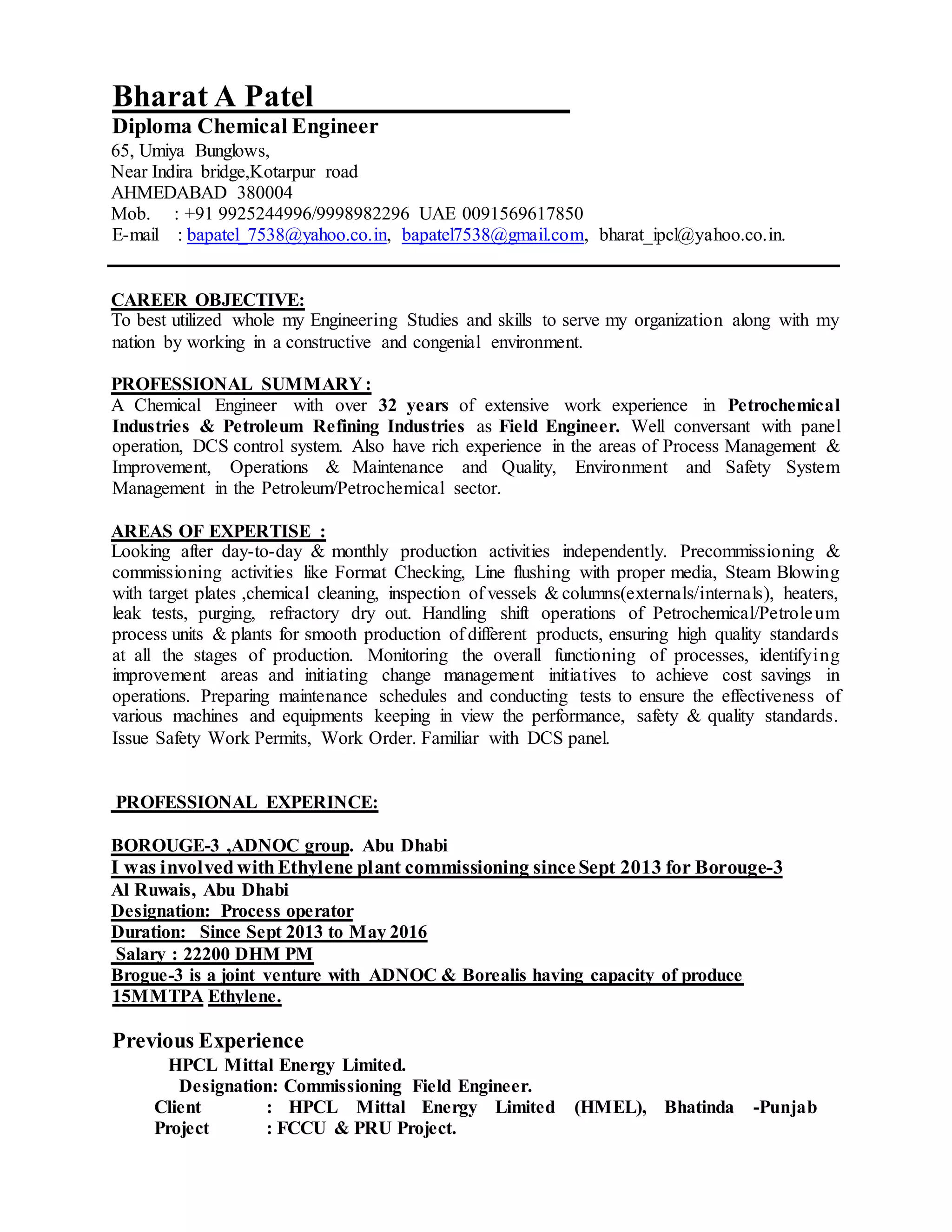 Bharat New Resume May16 | DOCX | Chemistry | Science