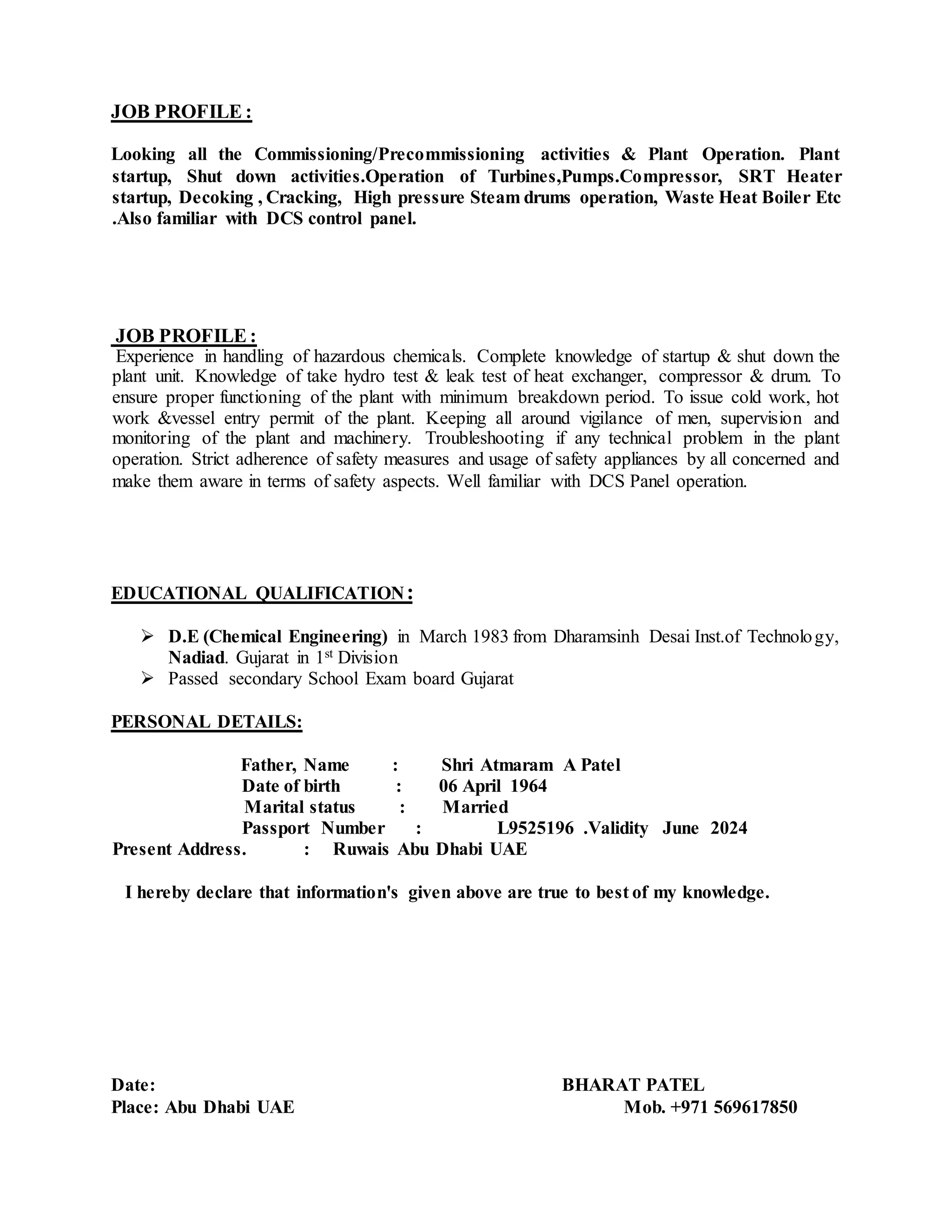 Bharat New Resume May16 | DOCX | Chemistry | Science