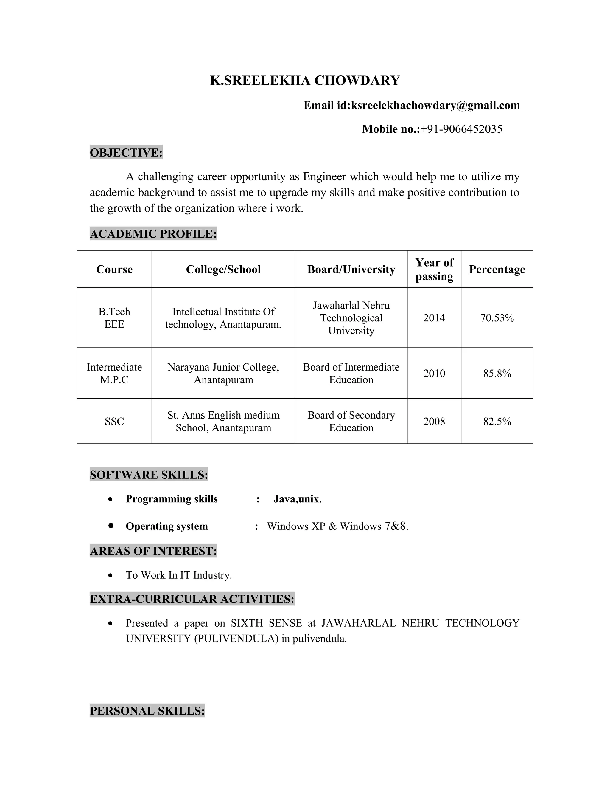 Resume | DOC | College Education | Education