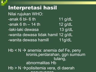 Penetapan kadar hemoglobin | PPT