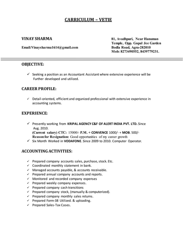 vinay c.v.-2 NEW | DOCX | Business Accounting & Finance | Business