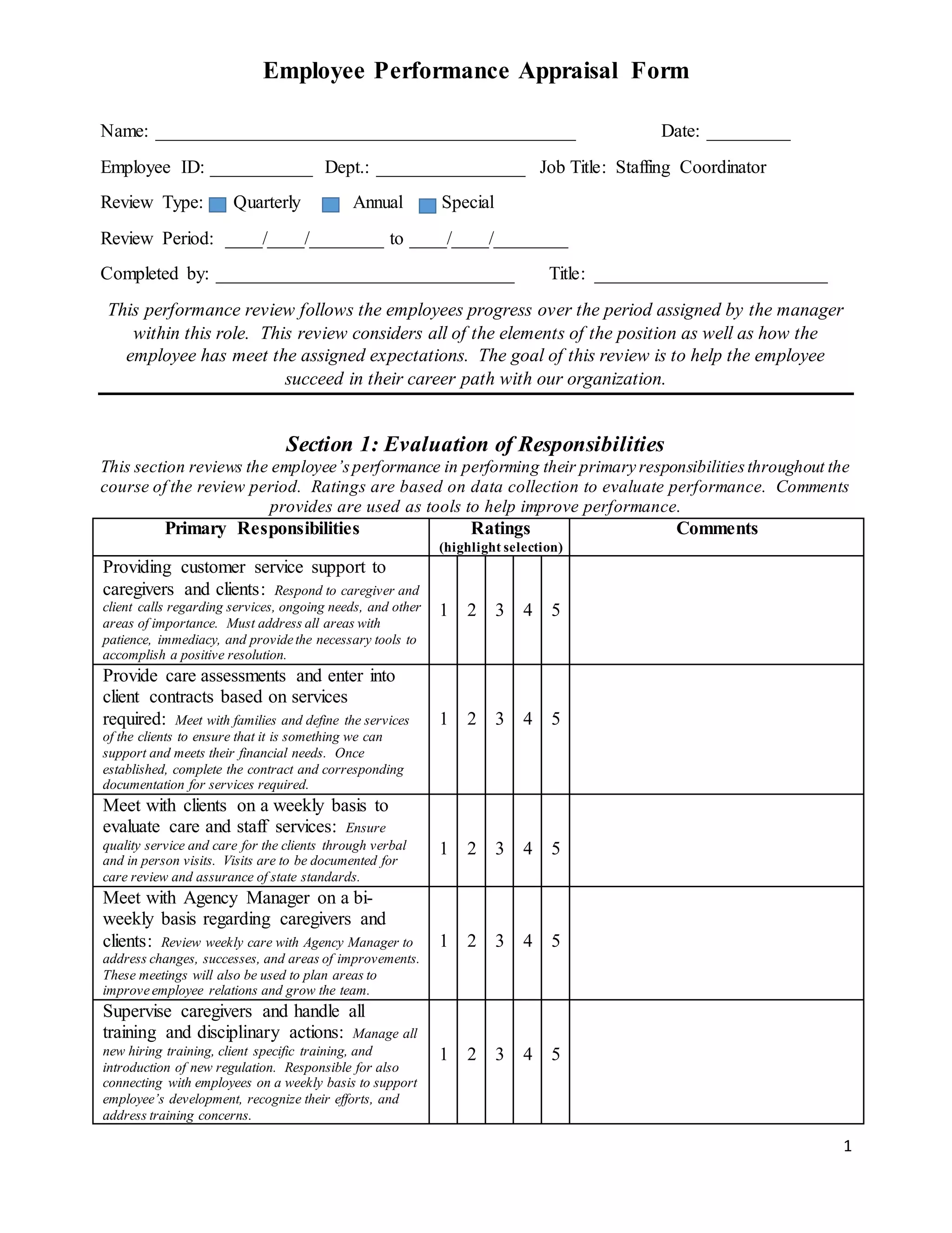 Custom Performance Appraisal Review Form | DOCX | Resume Writing and ...