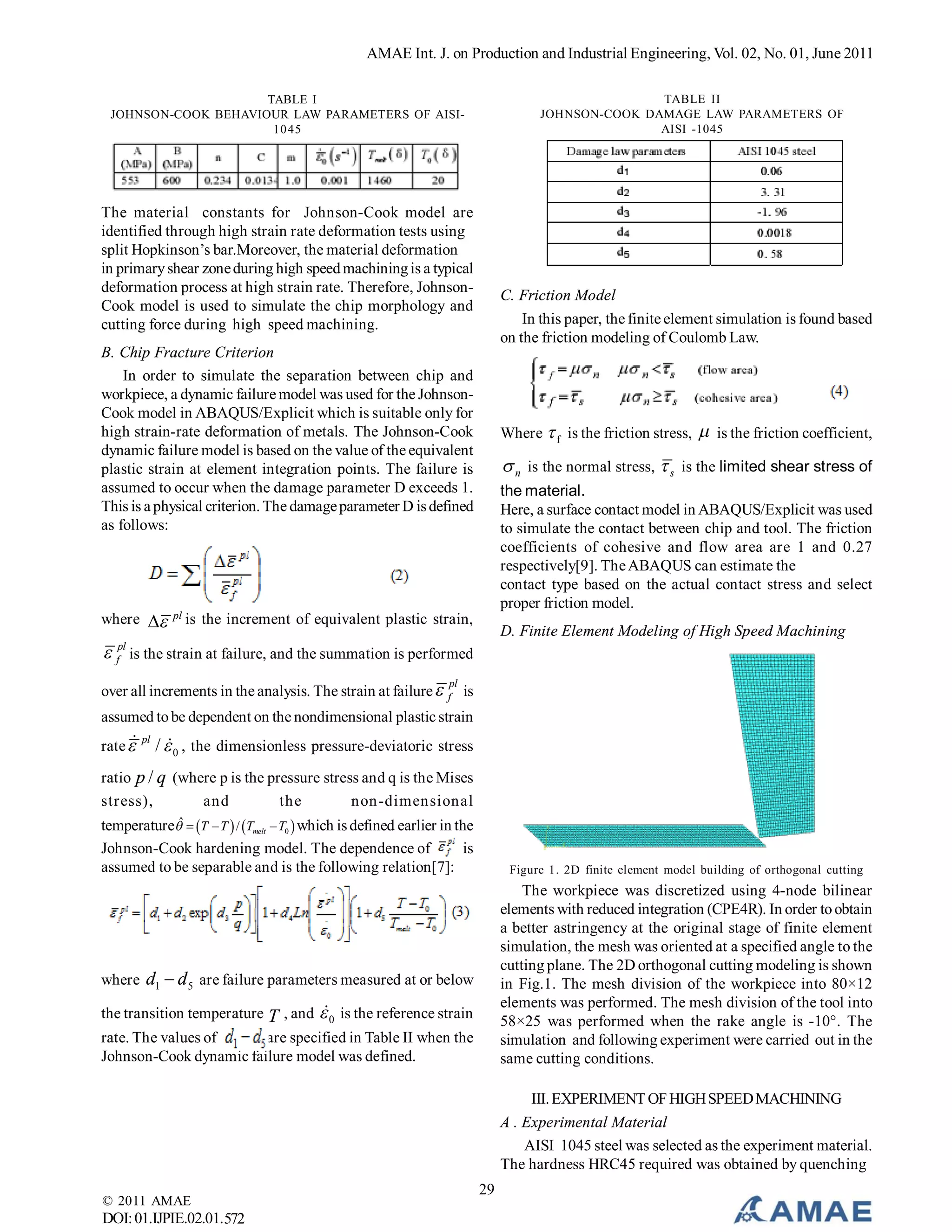 Finite Element Simulation And Experiment Of Chip Formation Process