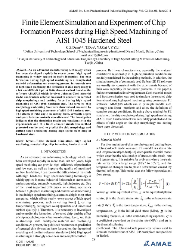 Finite Element Simulation And Experiment Of Chip Formation Process