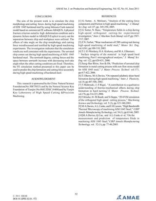 Finite Element Simulation and Experiment of Chip Formation Process during High Speed Machining ...