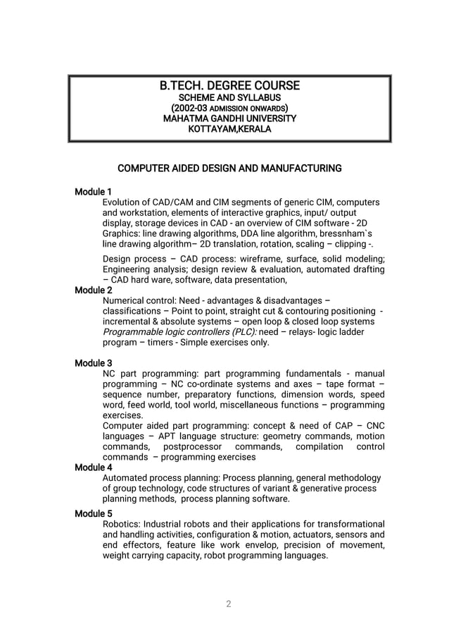 computer-aided-design-and-manufacturing (CAD/CAM) in mg university | PDF