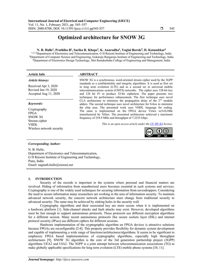 Optimized architecture for SNOW 3G | PDF | Information and Network ...