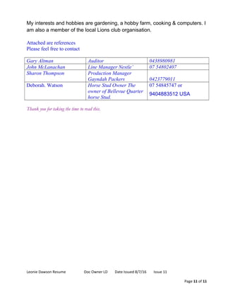 Leonie Dawson Buckley Resume 2016 | DOC