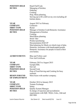 Leonie Dawson Buckley Resume 2016 | DOC