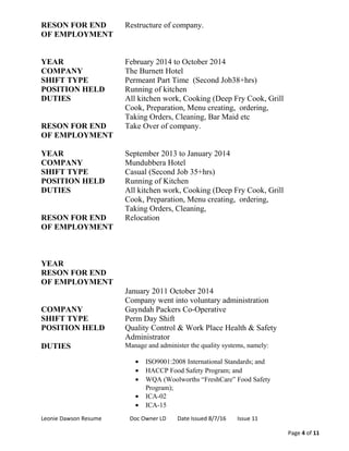 Leonie Dawson Buckley Resume 2016 | DOC