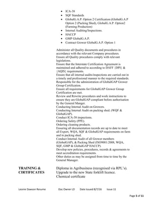 Leonie Dawson Buckley Resume 2016 | DOC