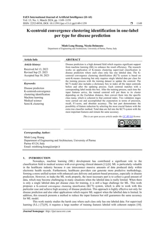 K-centroid convergence clustering identification in one-label per type for disease prediction | PDF