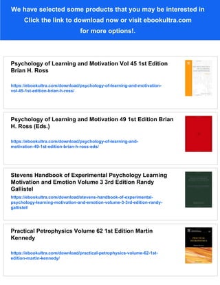 Psychology of Learning and Motivation Volume 62 1st Edition Ross | PDF