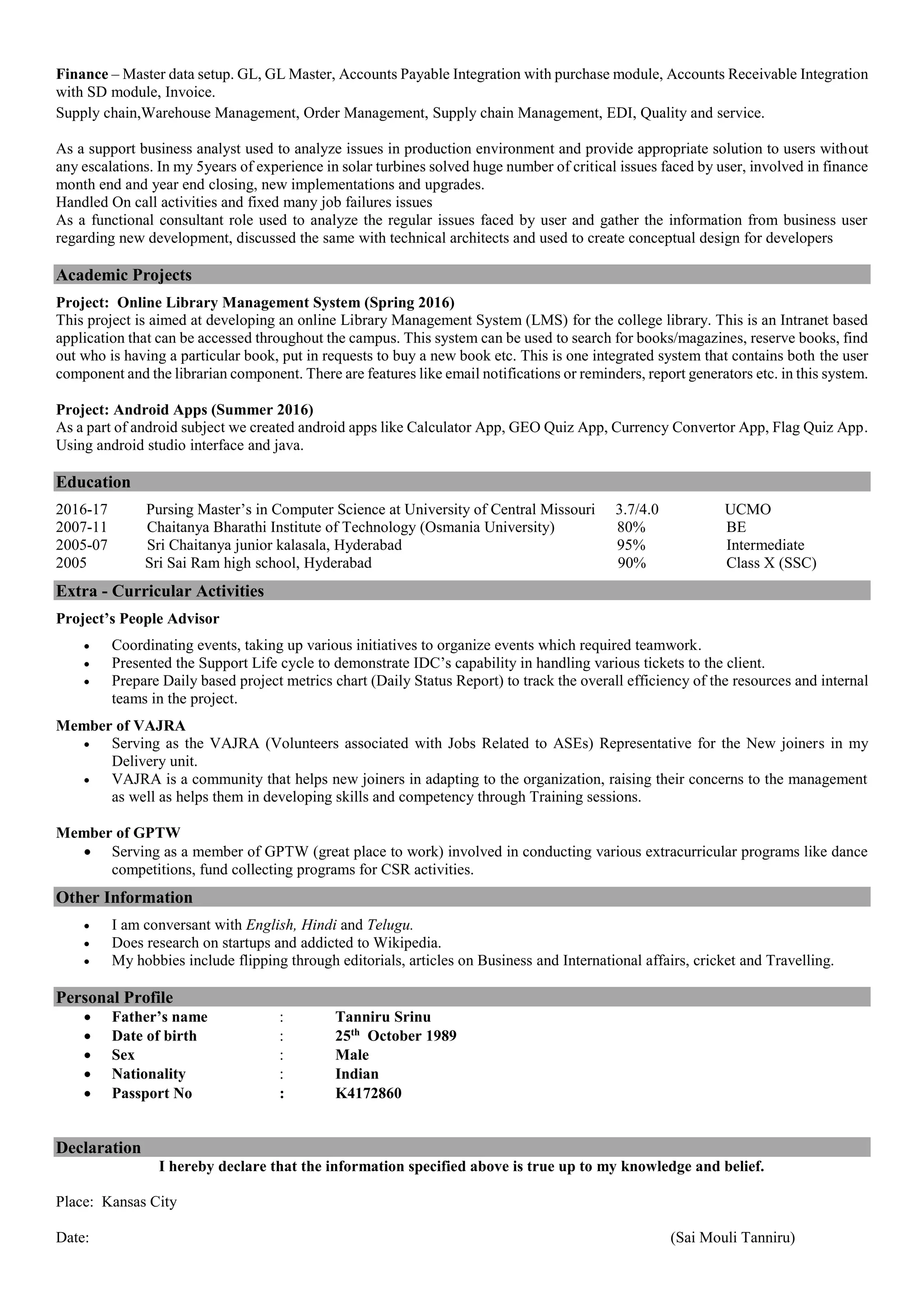 Sai Mouli Resume | PDF