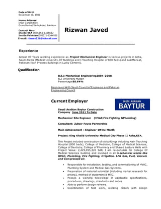 Rizwan Javed Mech_Engr_Cv | DOCX | Civil Engineering Industry | Industries