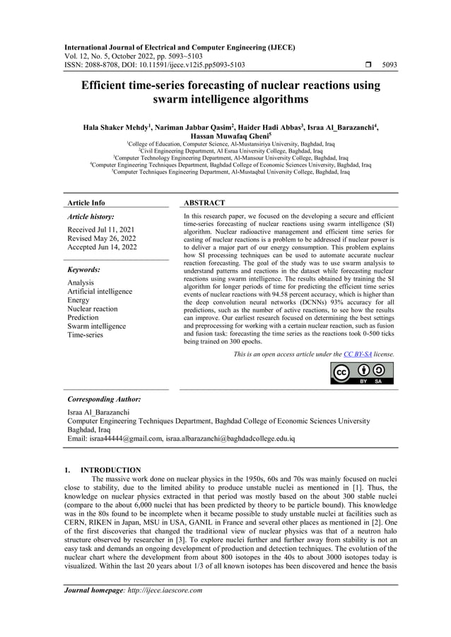 Efficient time-series forecasting of nuclear reactions using swarm intelligence algorithms | PDF