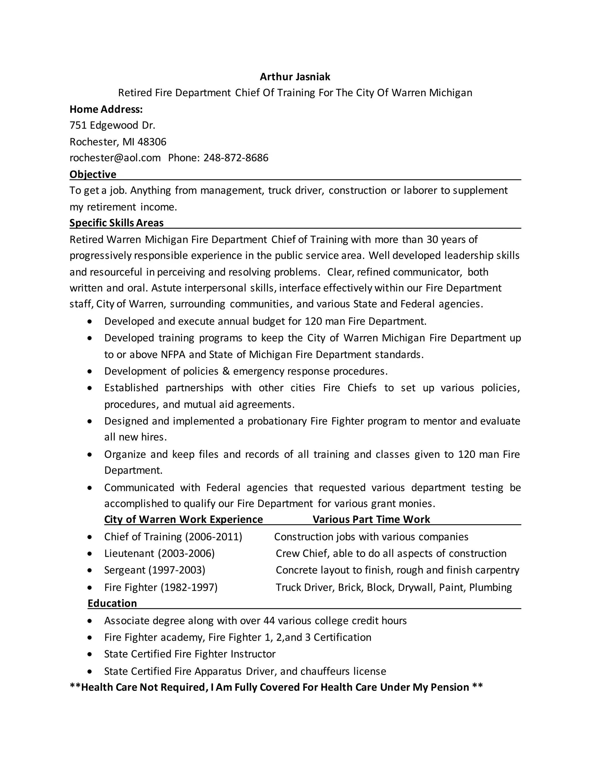 Arthur Jasniak Job Resume 6 For Zip Recruiter - Copy - Copy - Copy | DOCX