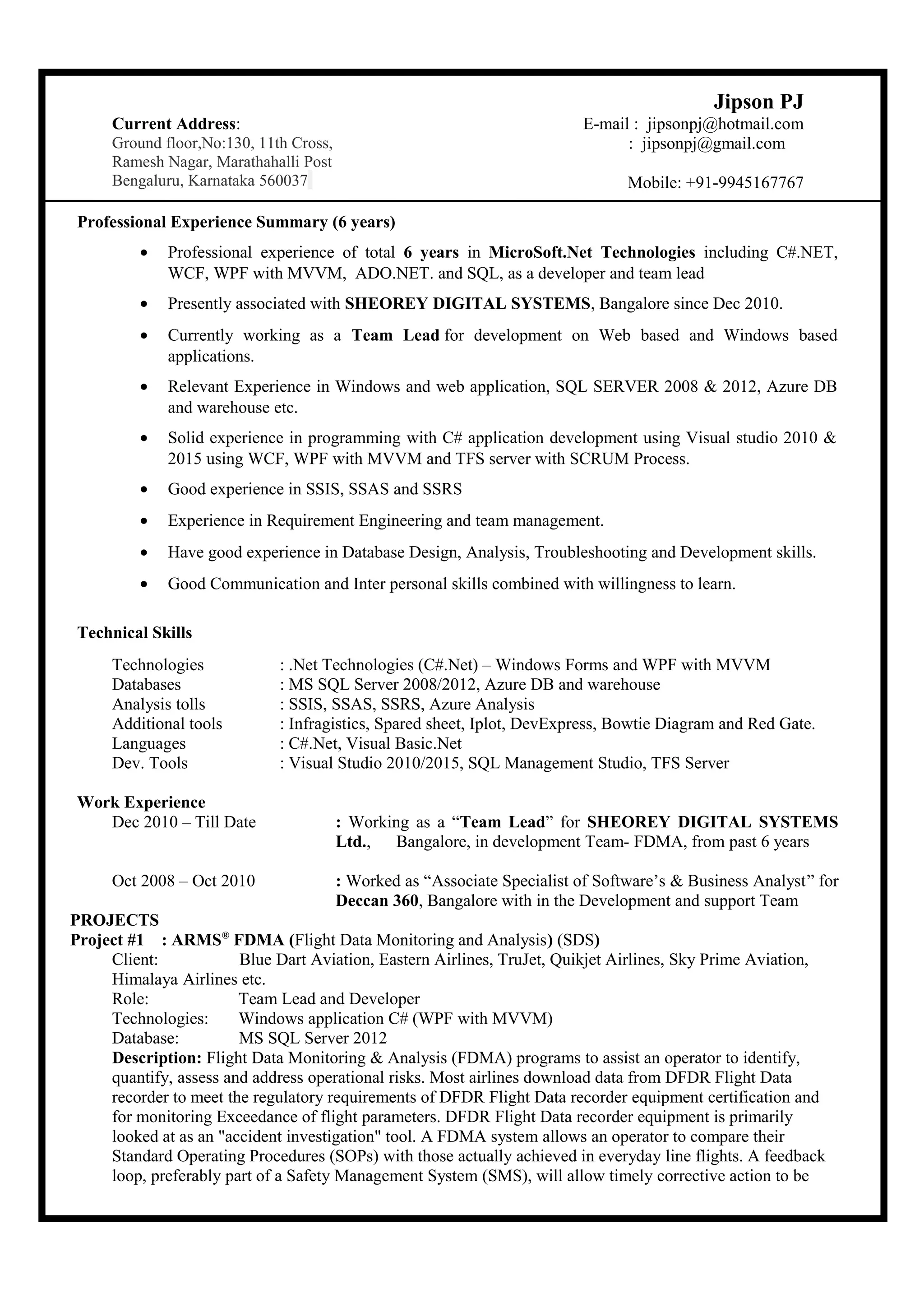 Jipson PJ Resume(Nov 2016) | DOC