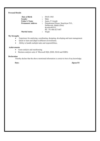 Jipson PJ Resume(Nov 2016) | DOC