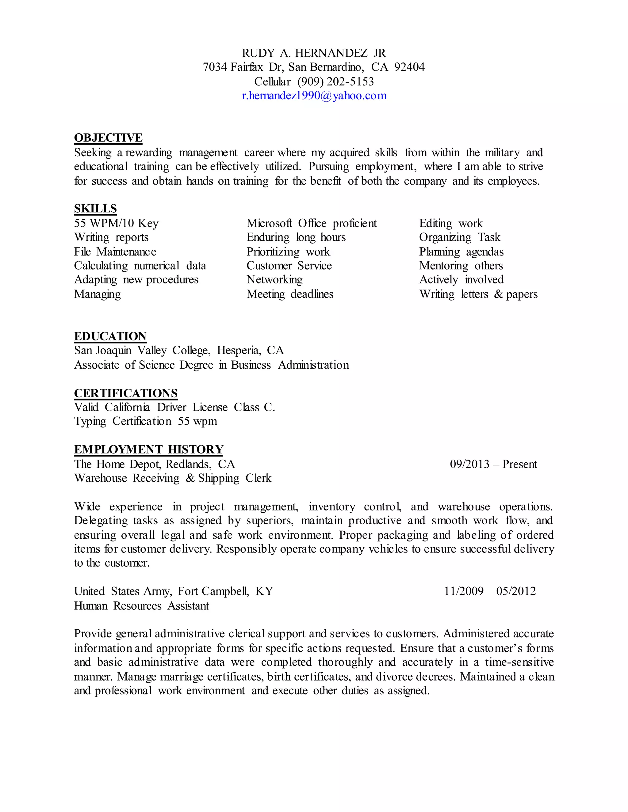 Rudy Hernandez Resume | DOCX