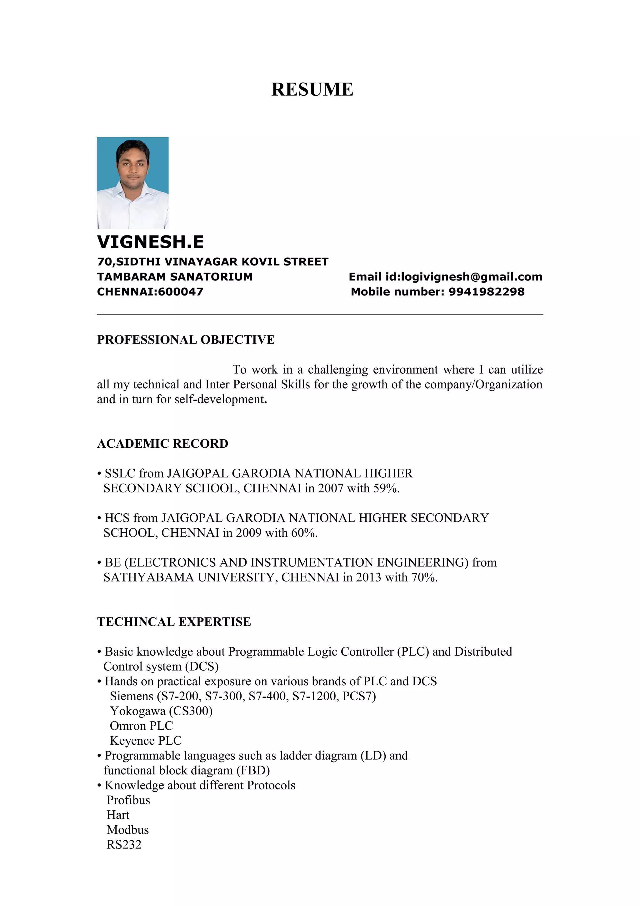 Vignesh resume 2015 .4 (1) | DOC | Technology & Computing