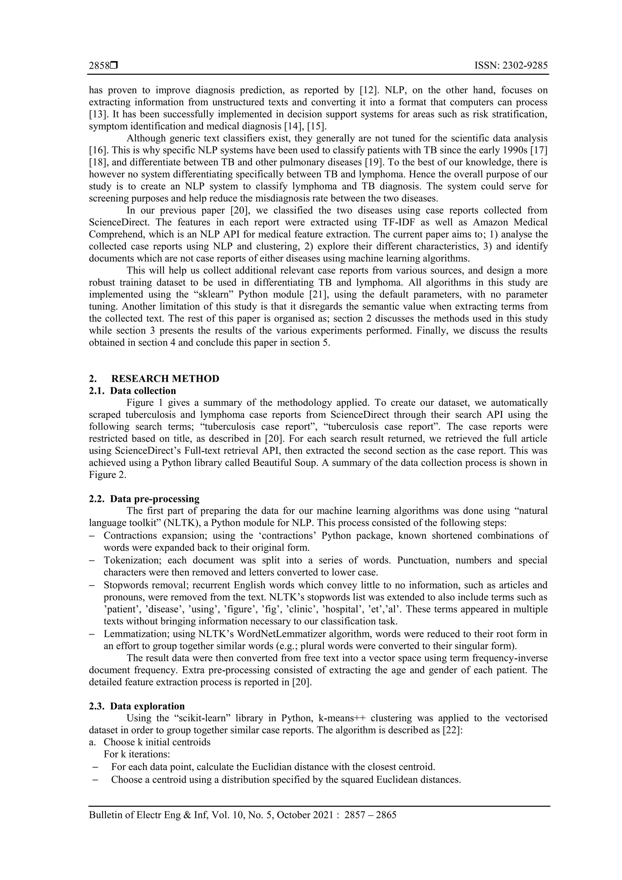 Classifying lymphoma and tuberculosis case reports using machine ...