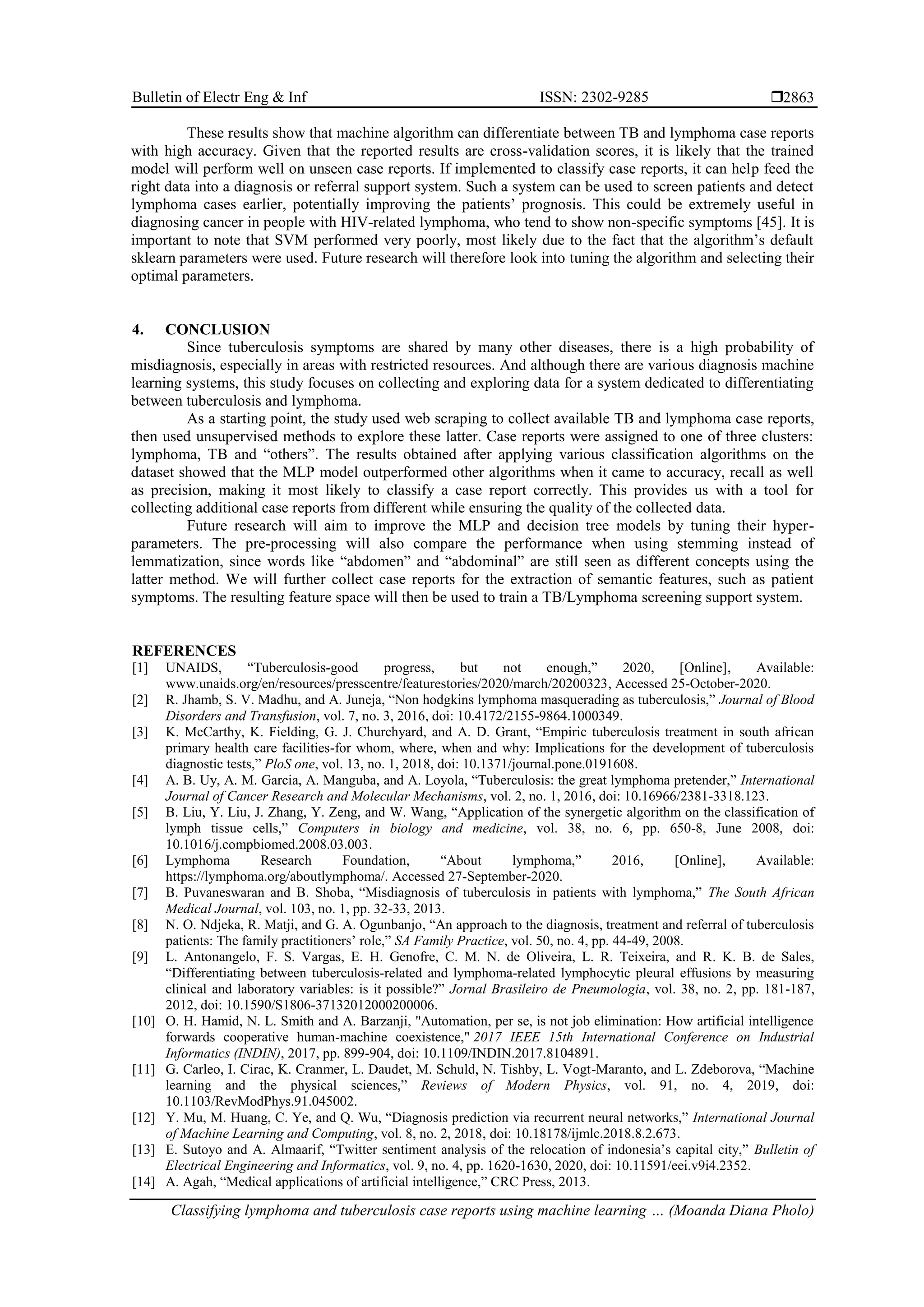 Classifying lymphoma and tuberculosis case reports using machine ...