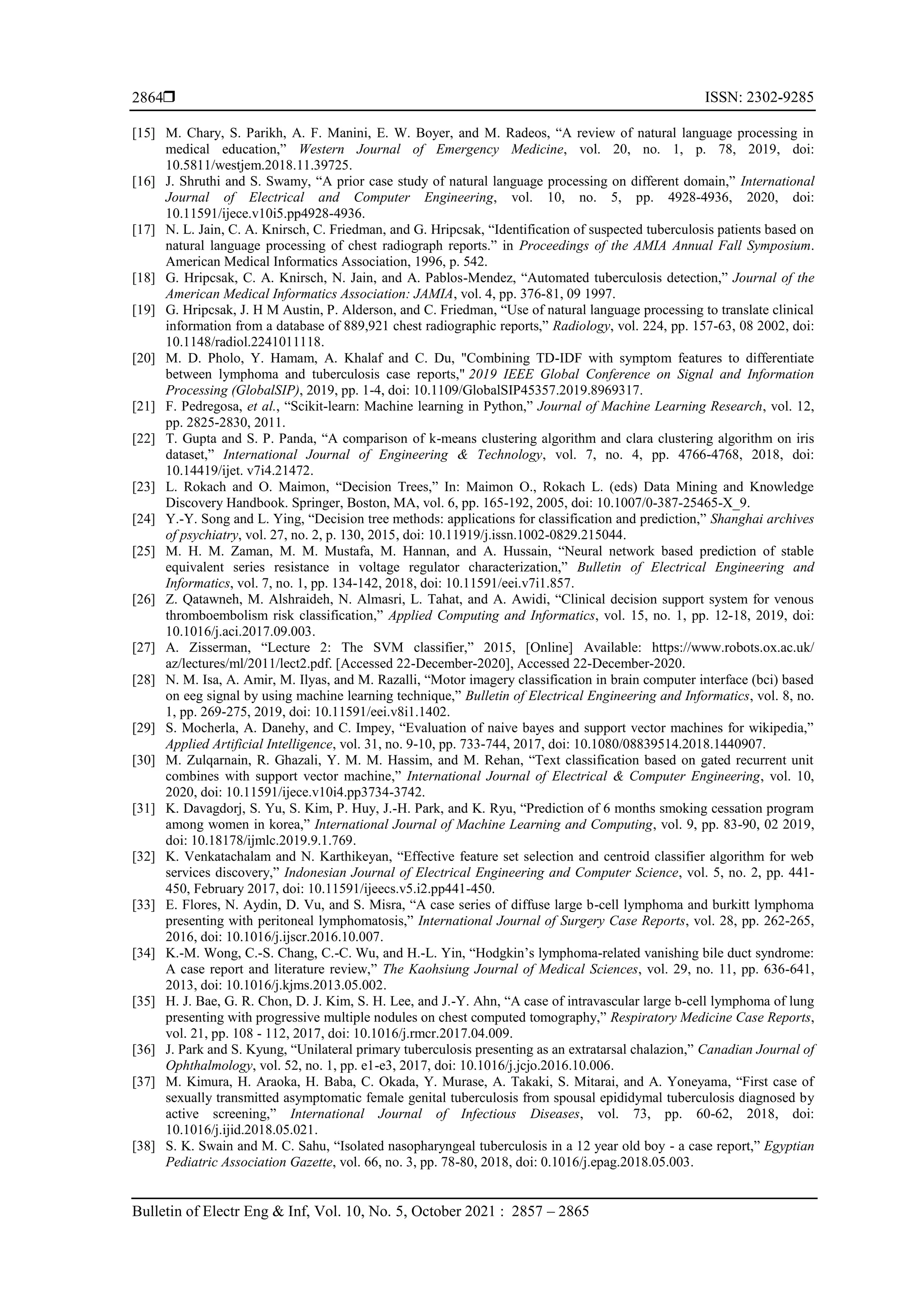 Classifying lymphoma and tuberculosis case reports using machine ...