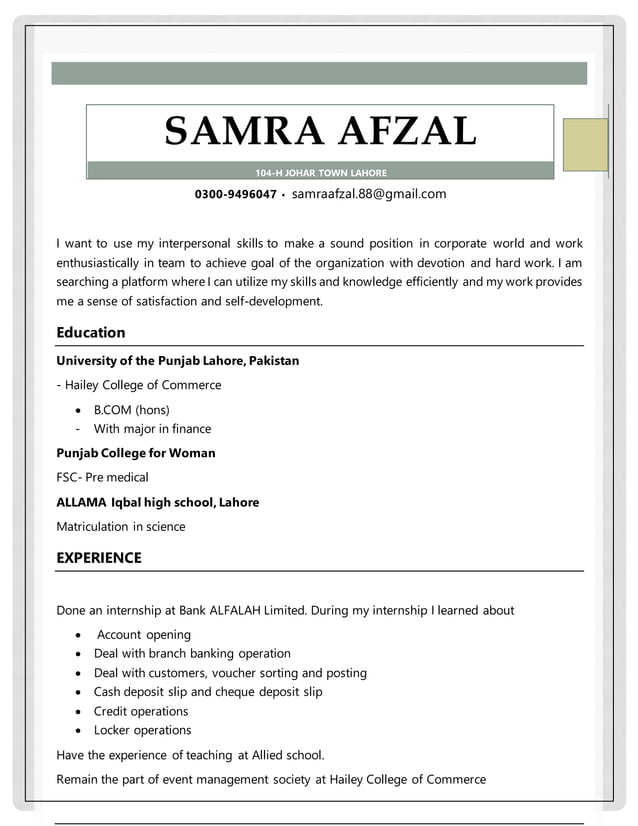 samra afzal CV | PDF
