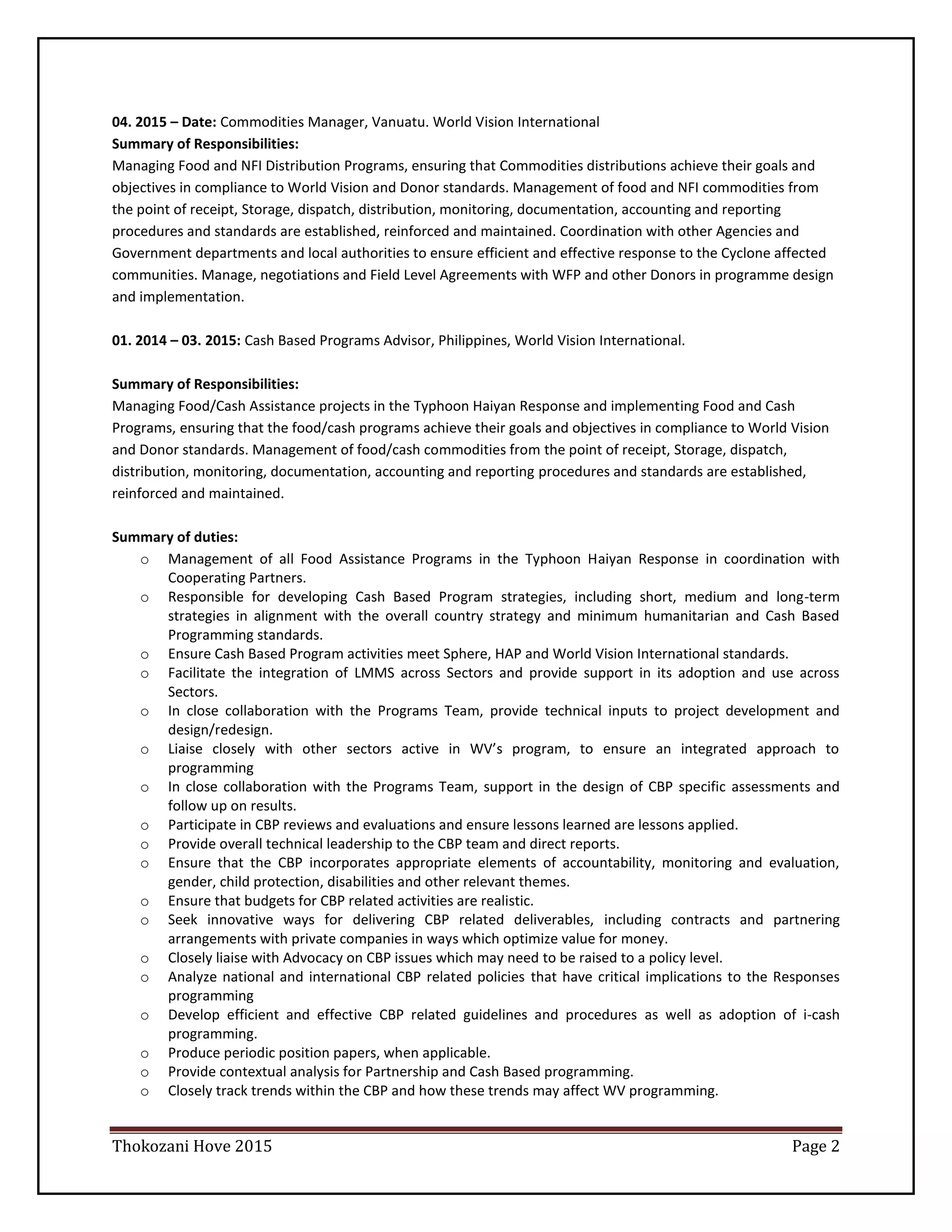 Curriculum Vitae T. Hove, 2015 | PDF