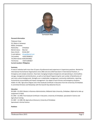 Curriculum Vitae T. Hove, 2015 | PDF
