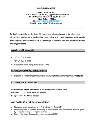 SANTOSH KUMAR RESUME | DOC | Logistics | Business