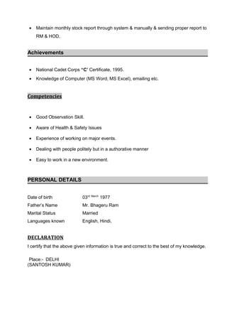 SANTOSH KUMAR RESUME | DOC | Logistics | Business