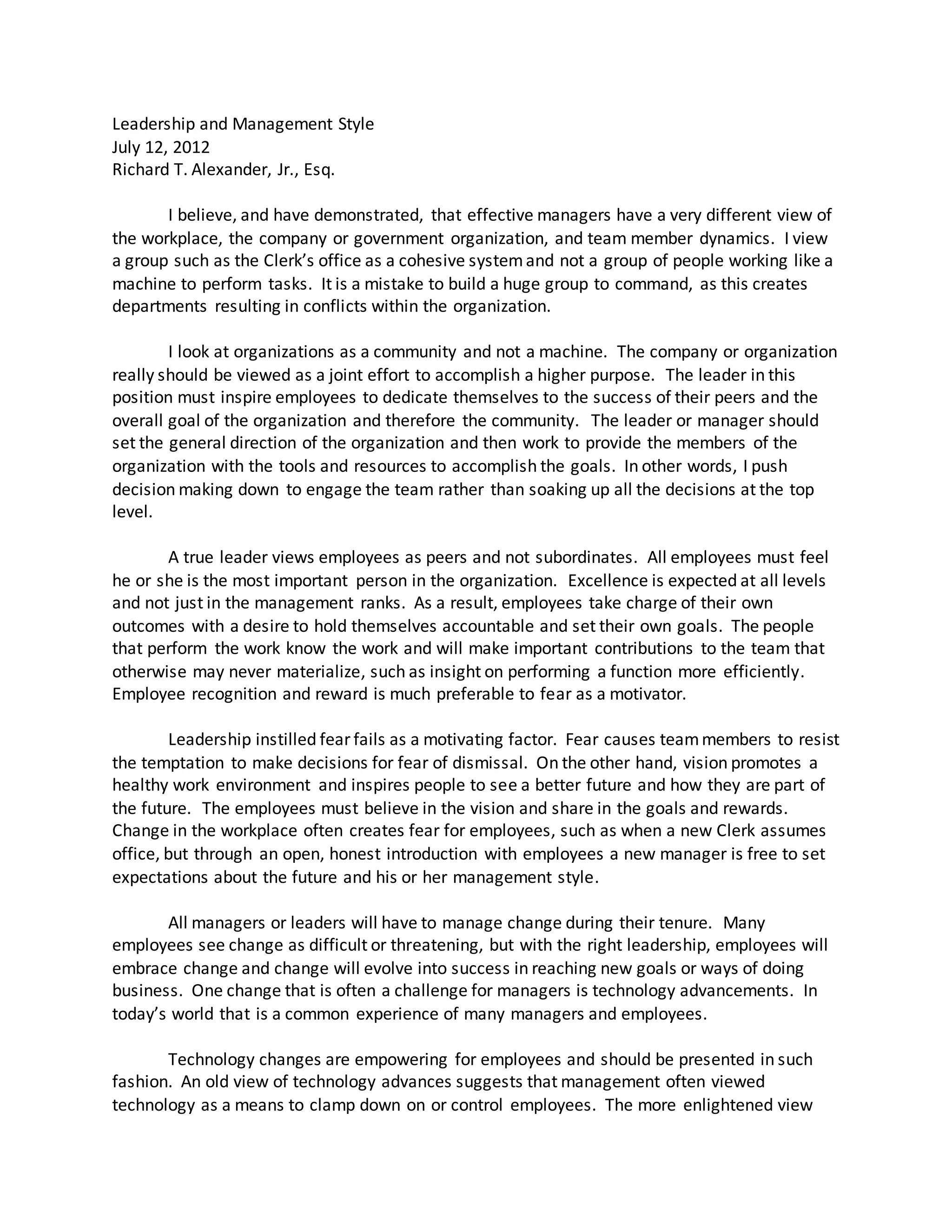 Leadership and Management Style | DOCX