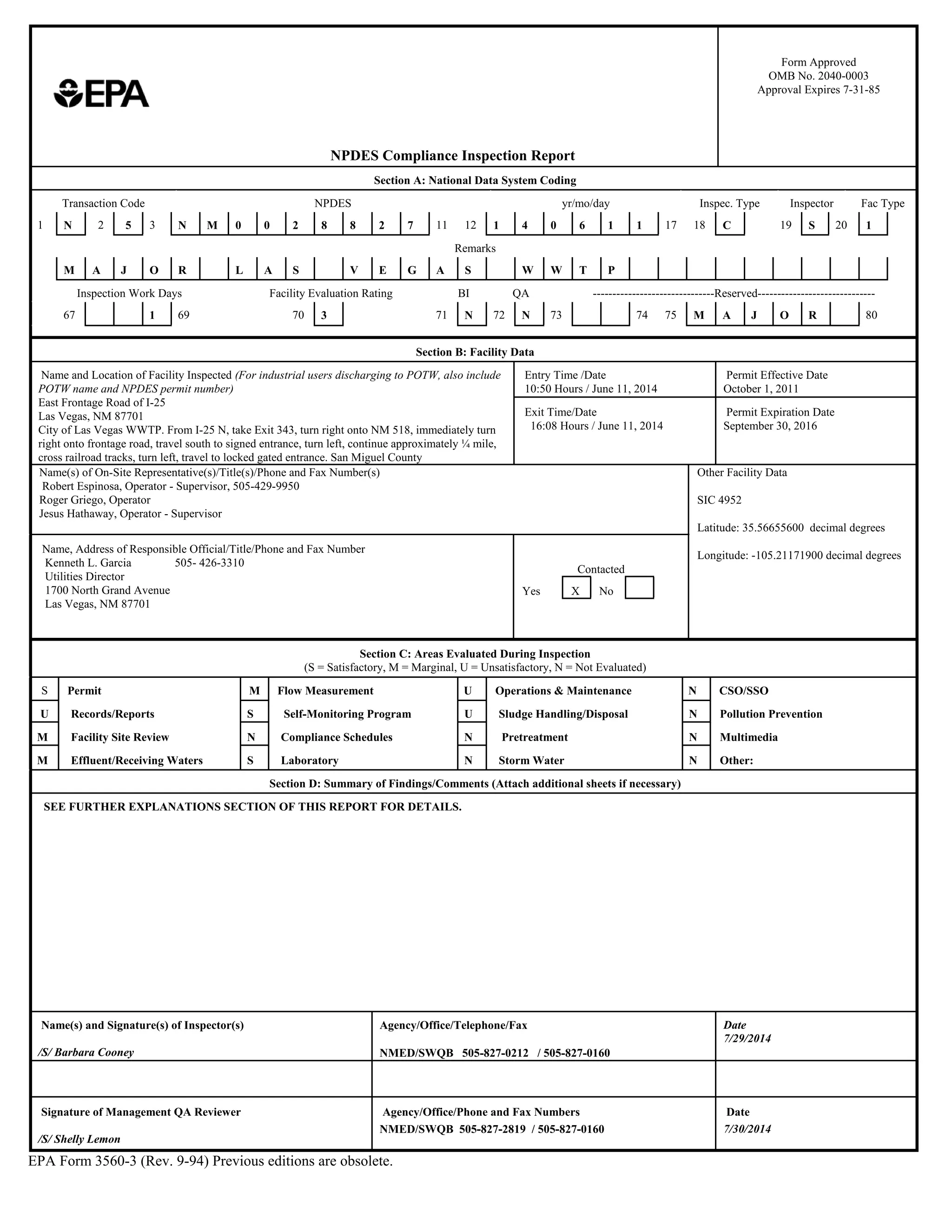 City of Las Vegas Wastewater Treatment Plant Inspection | PDF