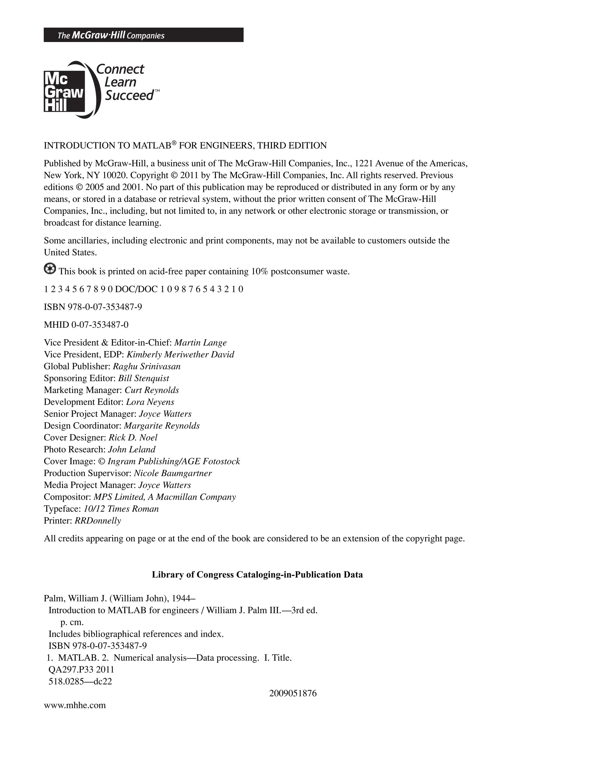 Introduction To Matlab For Engineers 3rd William J Palmpalm Iii | PDF