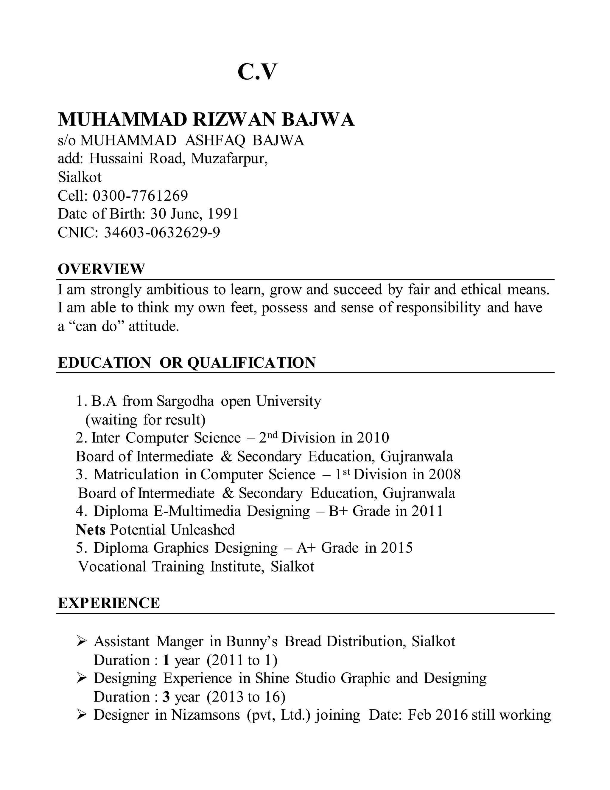 c.v | DOCX | Technology & Computing