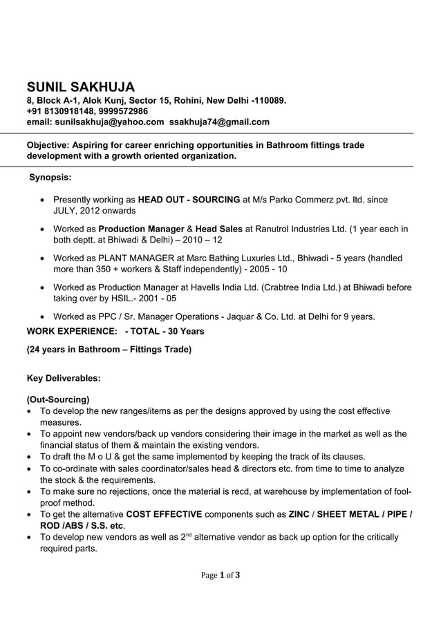 Resume - Sunil Sakhuja | PDF