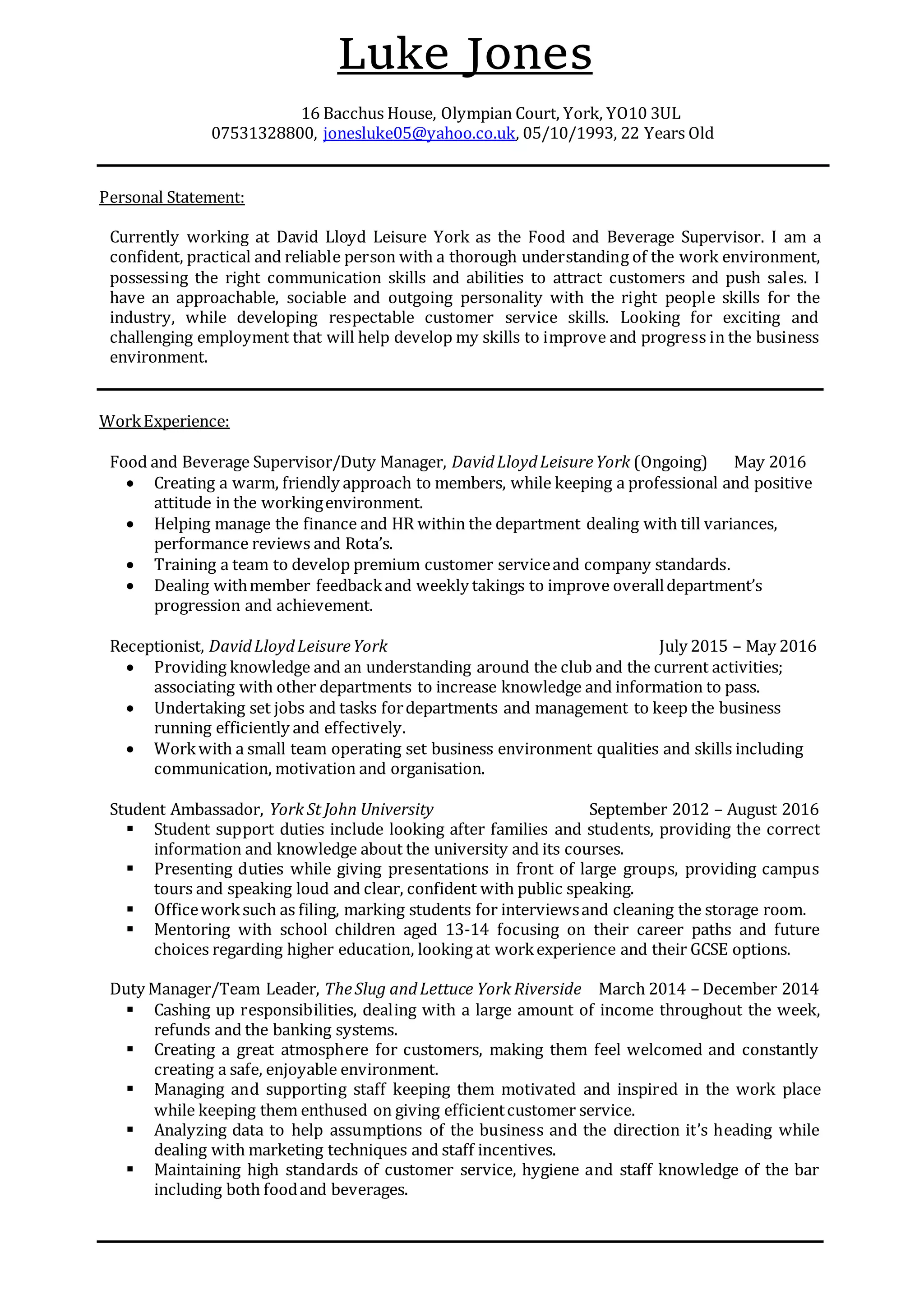 Luke Jones CV | DOCX | Business Administration | Business