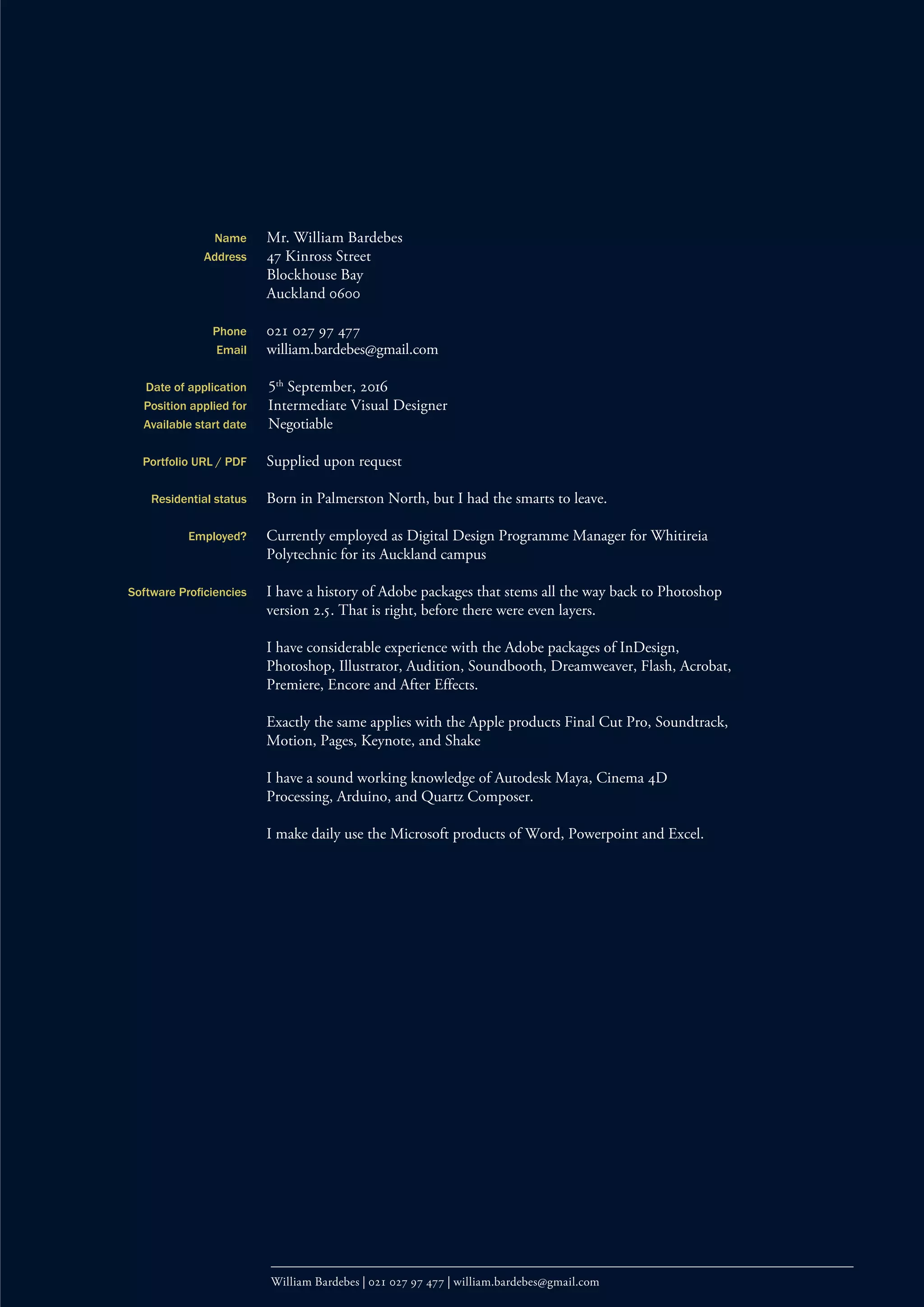 CV William Bardebes Sept 2016 | PDF