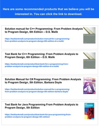 C++ Programming From Problem Analysis to Program Design 8th Edition Malik Solutions Manual | PDF