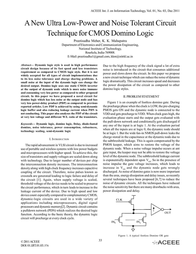 A New Ultra Low-Power and Noise Tolerant Circuit Technique for CMOS Domino Logic | PDF ...
