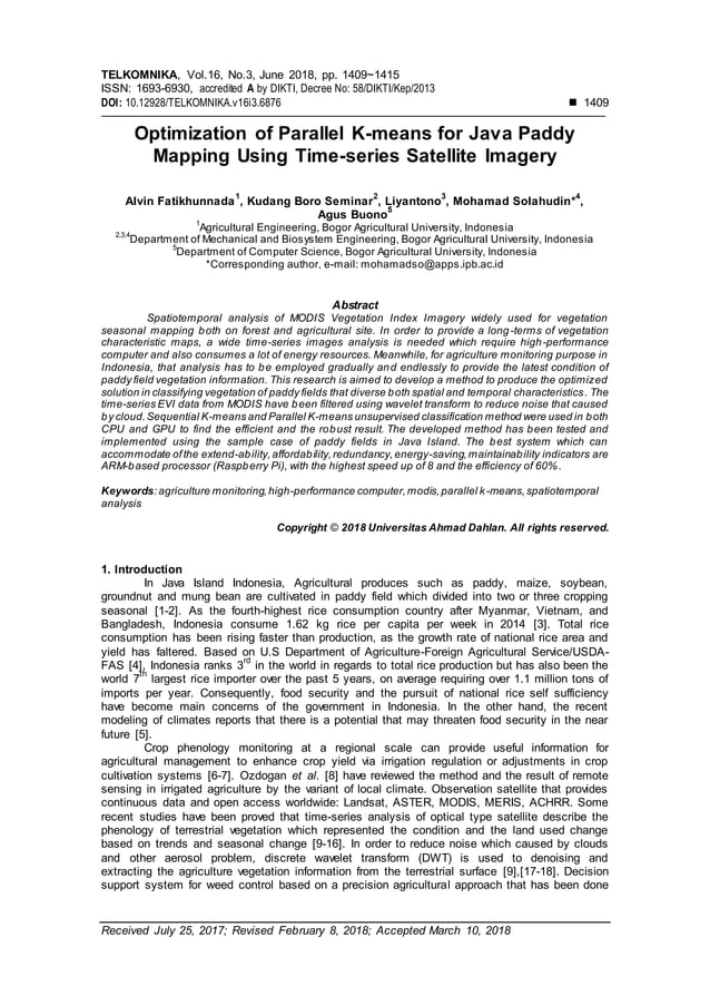 Optimization of Parallel K-means for Java Paddy Mapping Using Time-series Satellite Imagery | PDF