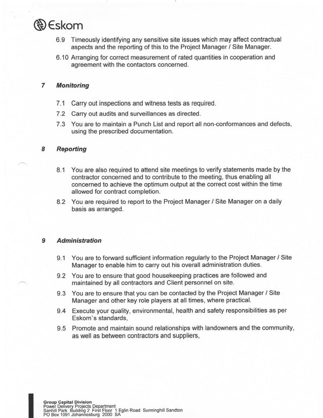 Eskom job descrption | PDF