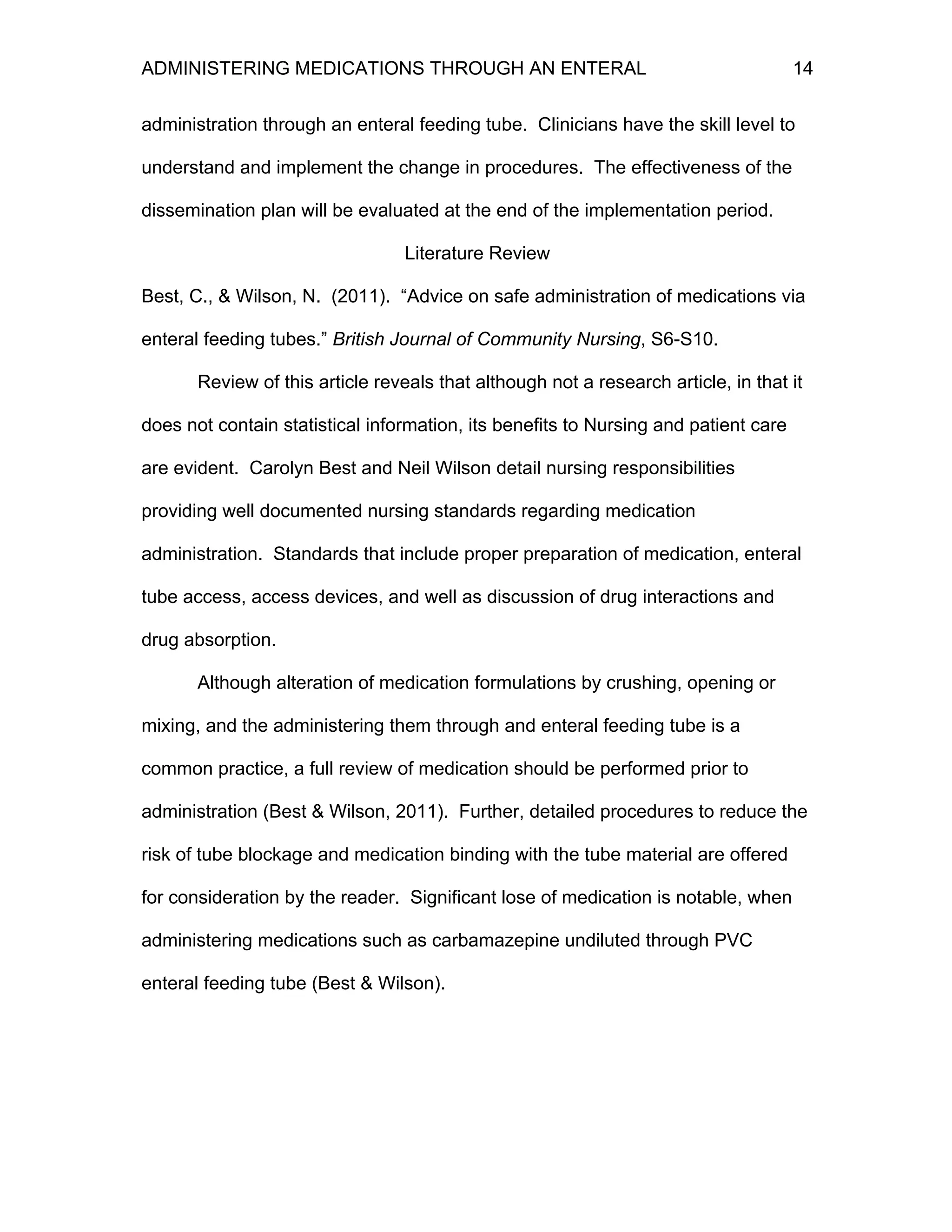 Administering Medications Through an Enteral Feeding Tube Safely | PDF