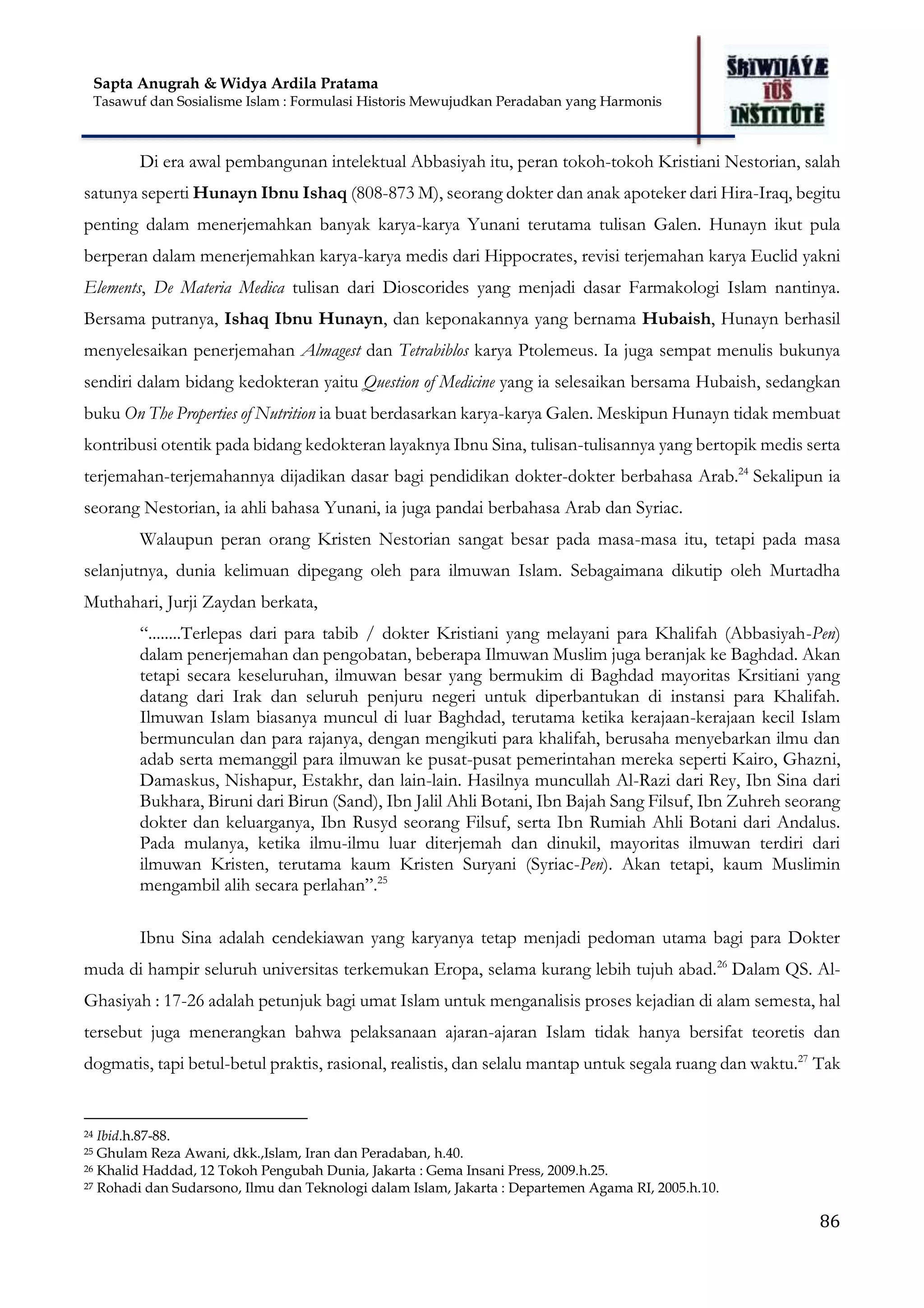 Tasawuf dan Sosialisme Islam : Formulasi Historis Mewujudkan Peradaban ...