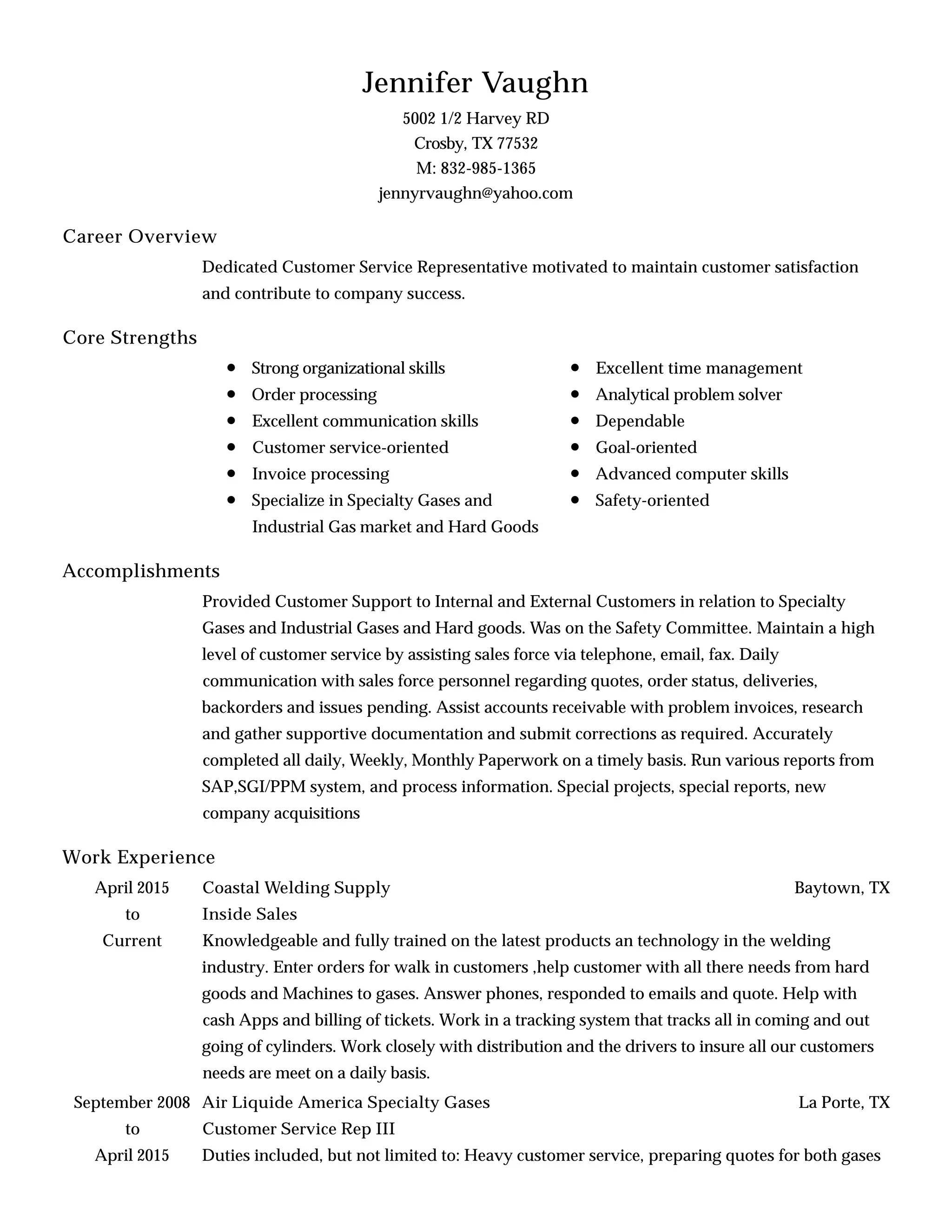 Jennifer Vaughn Resume 1 | PDF