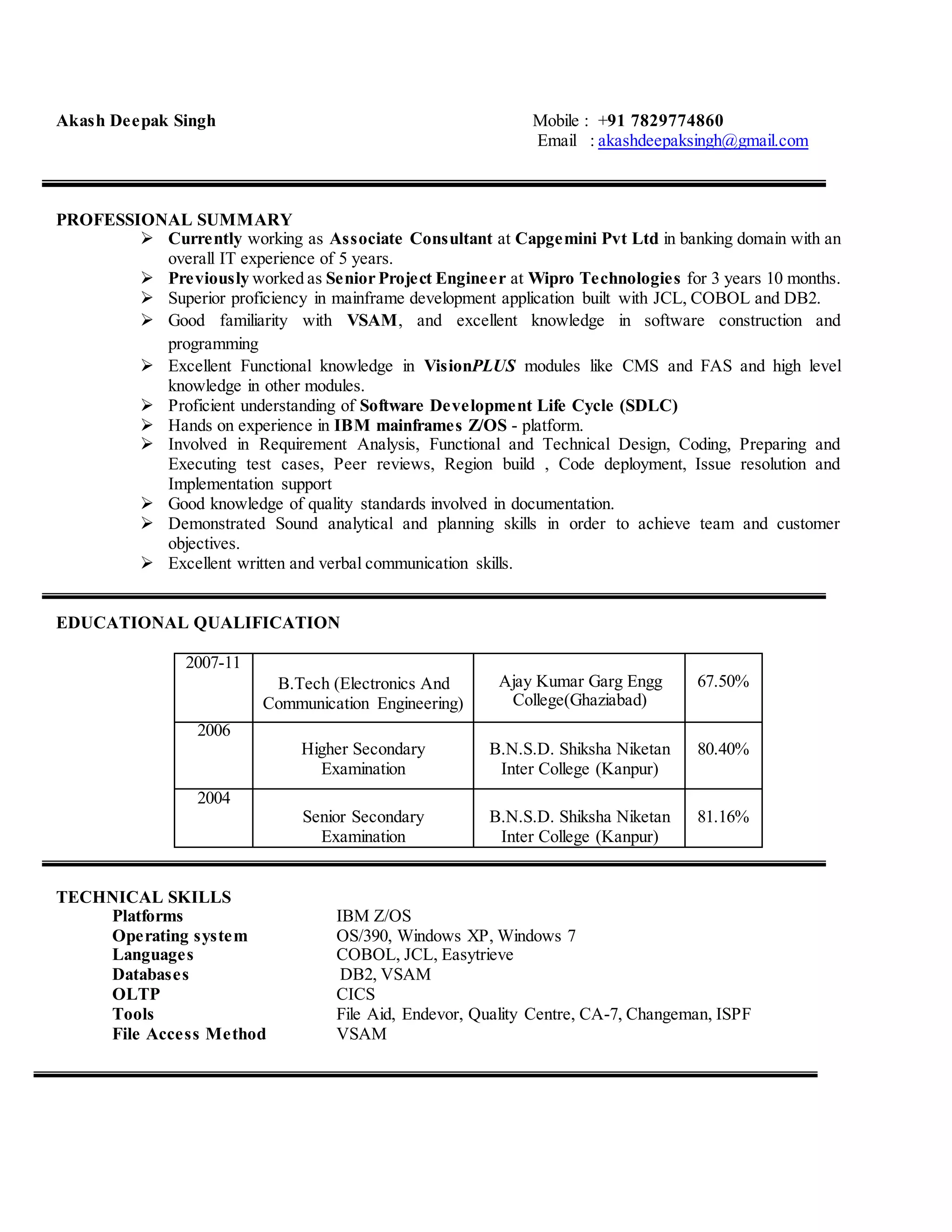 resume_akash_final | DOCX | Computer Software and Applications | Computing