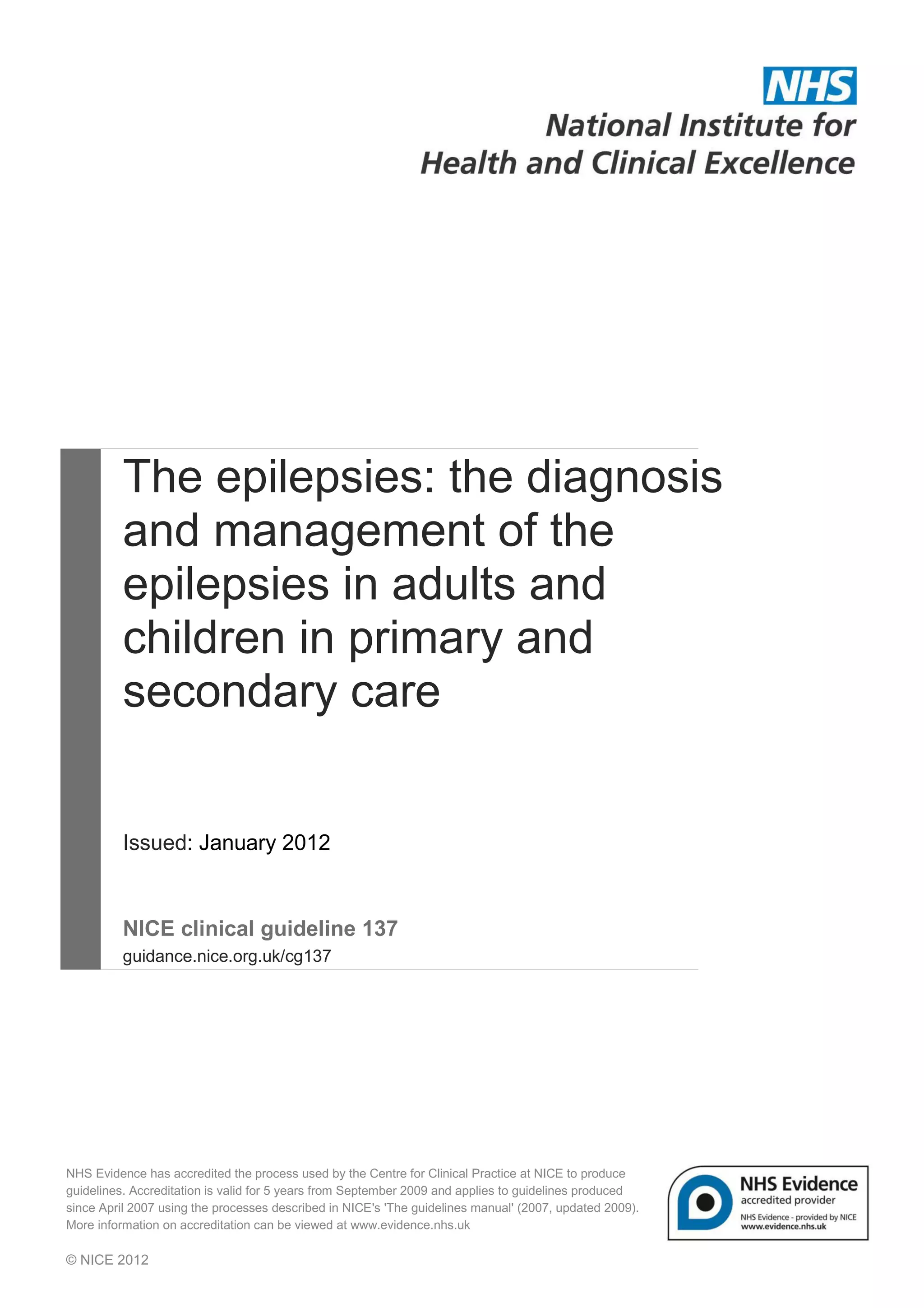 Guidelines of Epilepsy by NICE | PDF