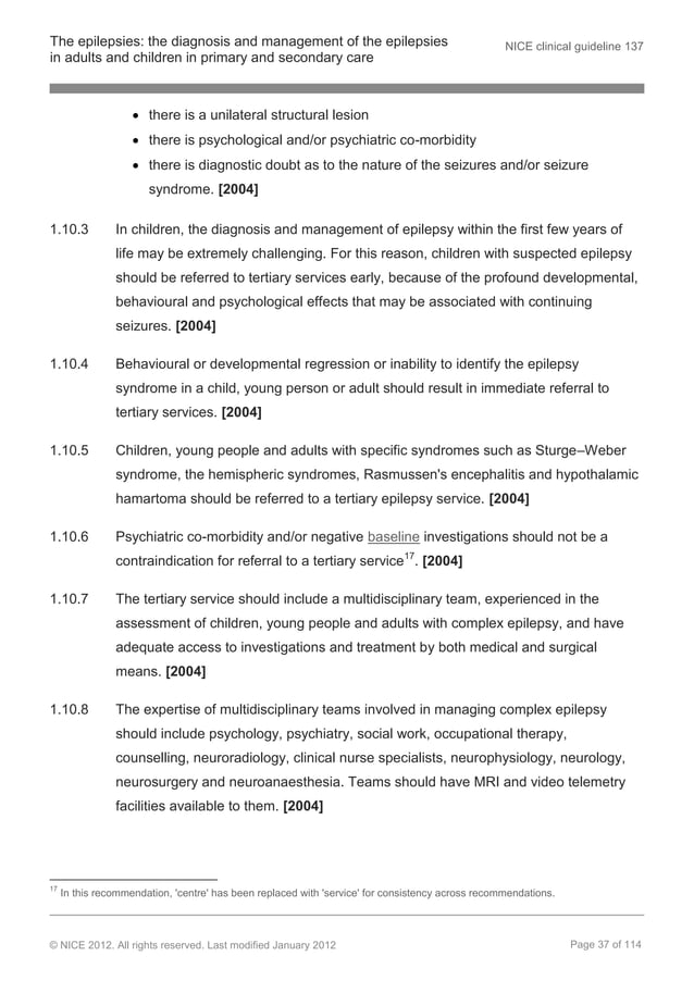 Guidelines of Epilepsy by NICE | PDF